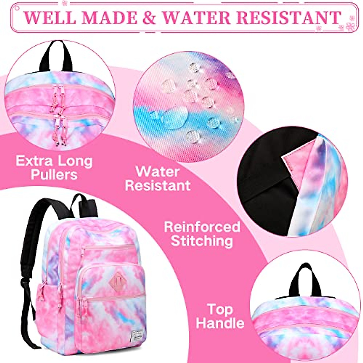 VASCHY School Backpack for Teen Girls, Bookbag Schoolbag Casual Daypack for High School/College/Women/Travel/Work Pink Galaxy