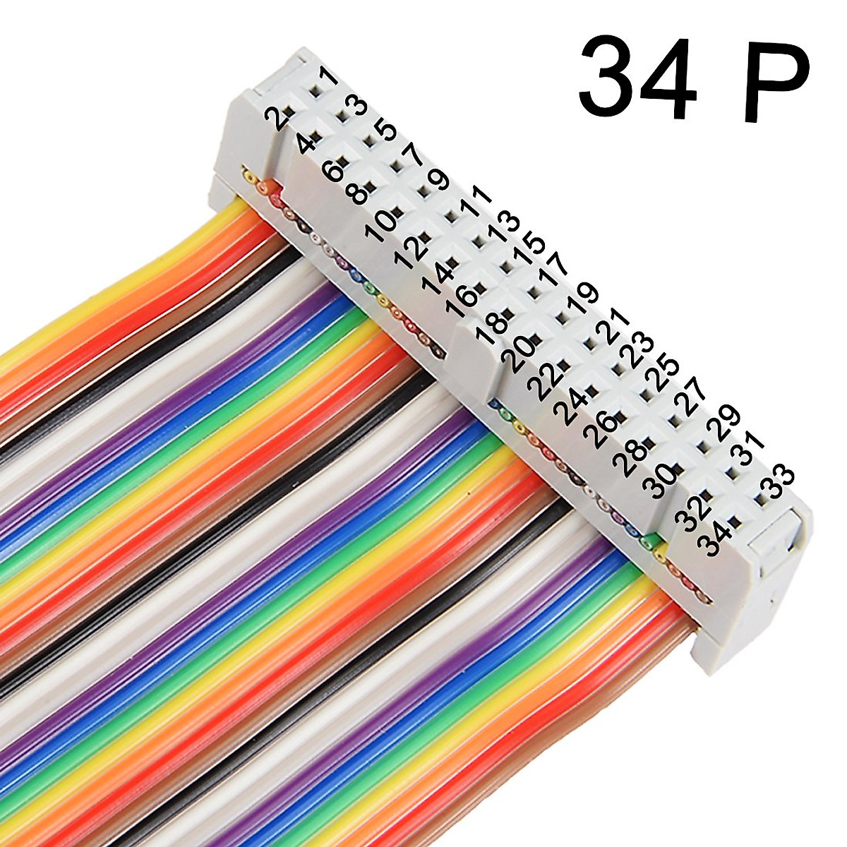 uxcell IDC 34 Pins Wire Flat Multicolored Flexible Rainbow Ribbon Jumper Cable 30cm 2.54mm Pitch,1pcs
