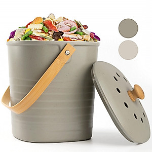 Yatmung Compost Bin, Countertop Compost Bin with Lid, Odorless Indoor Compost Bucket Made of Bamboo Fiber, Includes Charcoal Filter, Grey