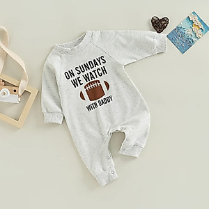 Infant Baby Boys Girls Football Season Jumpsuit Watch Football with Daddy Funny Romper Playsuit Sweatshirt (with Daddy, 0-3 Months)
