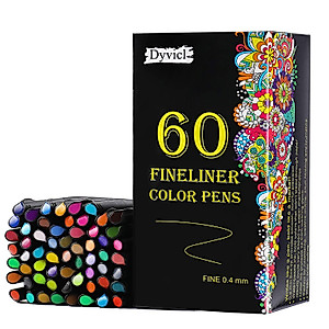 Dyvicl 60 Colors Fineliner Pen Set, 0.4mm Fine Point Markers, Water-Based Ink, Non-Toxic, Premium Gift for Adult Coloring, Writing, Journaling, Note Taking, Art Supplies