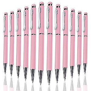 2023 New Ballpoint Pen with Stylus Tip, Soft Touch Click Metal Pen, Black Ink Ballpoint Pen, 1.0mm Medium Point, 12 Count (Pink)
