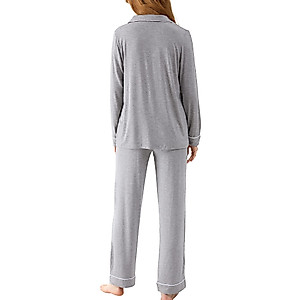 WiWi Viscose from Bamboo Pajamas Set for Women Soft Long Sleeve Button Down Sleepwear Plus Size Pj Lounge Sets S-3X, Heather Grey, 3X