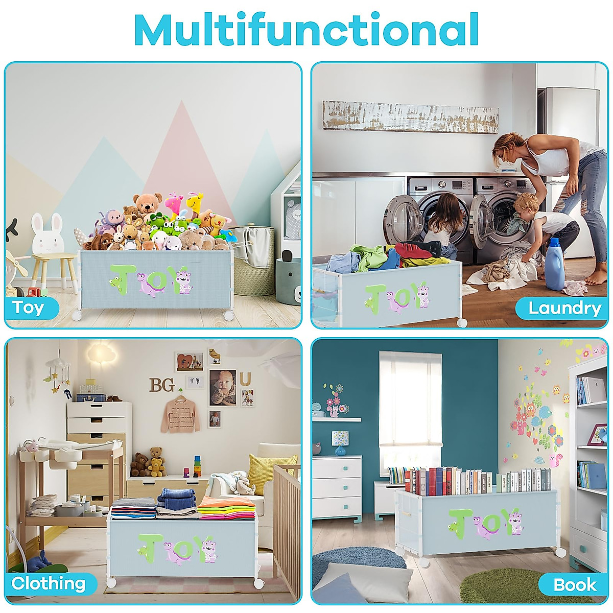 JBBTOOL Large Toy Box Storage, Kid Toy Chest with 360° Wheels, Oxford Cloth Metal Toy Box for Boys, Girls, Stuffed Animals, Clothes, Bedroom, Living Room