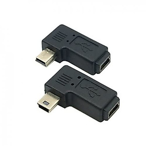 cablecc 2pcs 90 Degree Left & Right Angled Mini USB 5 Pin Male to Female Extension Adapter