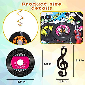 60 Pieces 50s Party Rock and Roll Music Party Decorations Hanging Swirls Music Record Cutouts Hanging Banner Double Sides Ceiling Decor with Streamer Garden Decor for Music Birthday Party Supplies