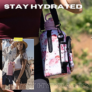 Themosis 2 Lids 64 Oz Water Bottle With Straw | Stainless Steel Insulated Half Gallon Water Bottle | Include Sports Water Bottle Holder With Strap (1/2 Gallon Water Jug) - Pink