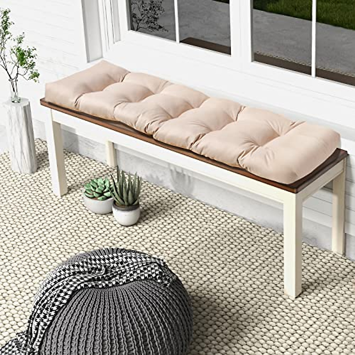 Giantex Outdoor Bench Cushion, 52 x 19.5 Inch Thick Tufted Patio Cushion Pads for Garden Sofa Settee Couch, Loveseat, Waterproof Patio Furniture Swing (Beige)