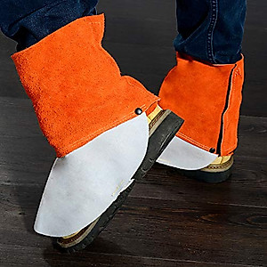 QeeLink Leather Welding Spats - Heat and Abrasion Resistant Welding Boot Covers - Shoes Protectors - Welding Gaiters, 1 Pair