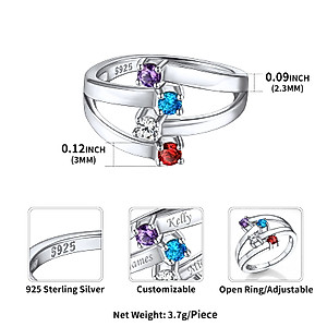ChicSilver 925 Sterling Silver Simulated Birthstone Promise Rings for Women Personalized Mothers Rings with 4 Birthstones 4 Names Grandma Mom for Her Custom Name Engraved Ring