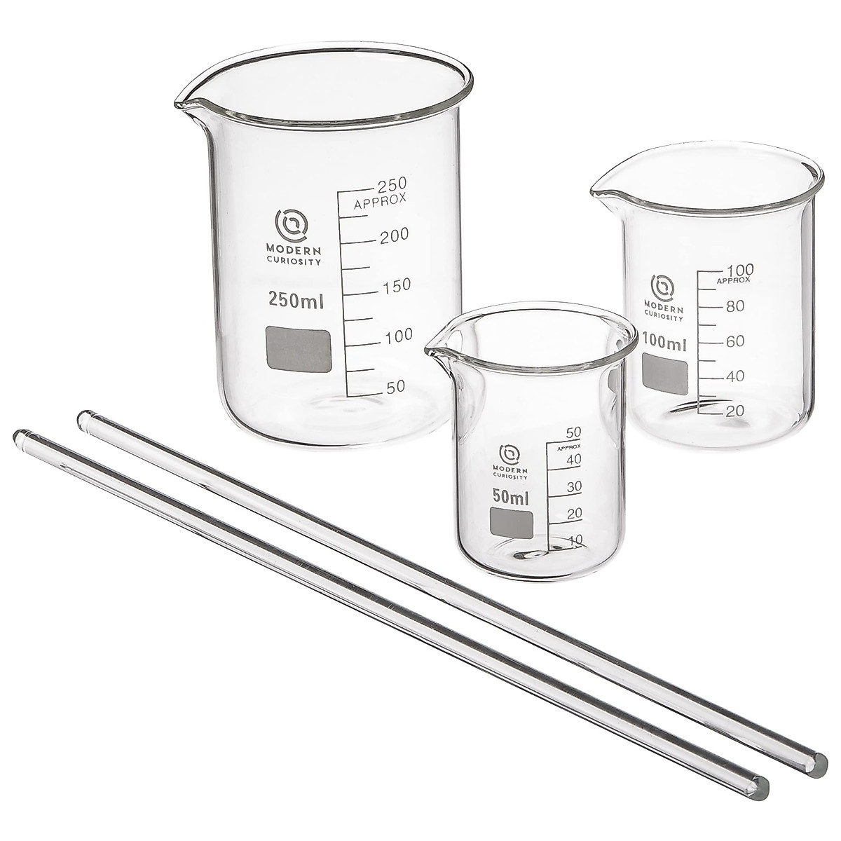 Glass Beakers Set - Science, Chemistry Classroom Supplies - Borosilicate Glass - Education, Research Equipment for Industrial and Academic Labs (50-250mL, 3-Pack)