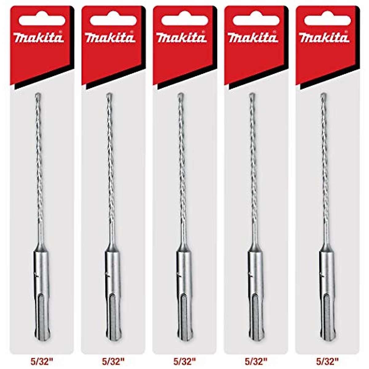 Makita 5 Pack - SDS-Plus 5/32” Drill Bits for SDS+ Rotary Hammers - 4" Deep Drilling Into Concrete & Masonry