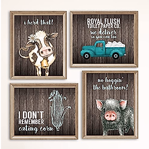I Herd That! - Funny Farmhouse Bathroom Themed Decor Art Farm Rustic Wood Style Wall Prints Set Cow Pig Poster Signs Typography Cute Rules Toilet Paper Truck
