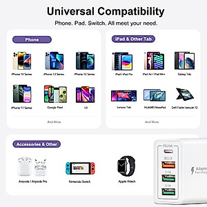 [2 Pack] USB-C Wall Charger, 40W Durable 4Port QC+PD 3.0 Power Adapter, Double Fast Plug Charging Block for iPhone 14/14 Pro/14 Pro Max/14 Plus/13/12/11, XS/XR/X, Watch Series 8/7 Cube(White)