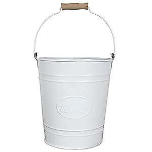 Autumn Alley Farmhouse Bathroom Trash Can - White Trash Can Bucket with Wooden Handle for Rustic Bathroom, Farmhouse Kitchen, Country Home Décor, 7 Liter, White