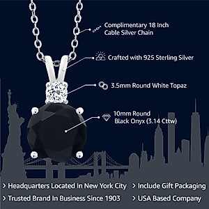Gem Stone King 3.14 Cttw Black Onyx and White Topaz Pendant Necklace For Women In 925 Sterling Silver | Gemstone December Birthstone | Round 10MM | With 18 Inch Chain