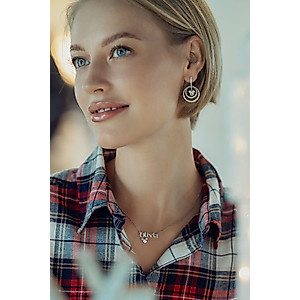 Disney Minnie Mouse Jewelry, Double Hoop Cubic Zirconia Dangle Earrings, Two Tone, Sterling Silver