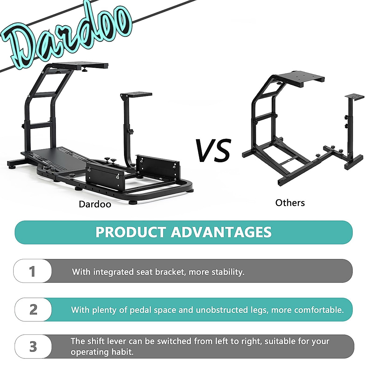 Dardoo Racing Simulator Cockpit Gaming Frame Fits for Logitech/Thrustmaster/Fanatec G27 G29 G920 G923 T300,Adjustable Driving Steering Wheel Stand,Not Included Wheel, Pedal and Seat