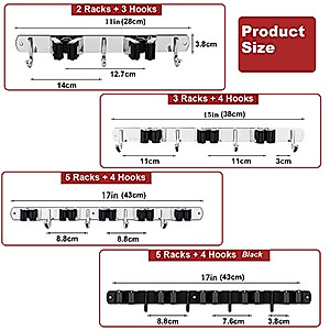 3 Racks and 4 Hooks Broom and Mop Holder Wall Mounted Garage Organizer Storage Tool Racks Stainless Steel Heavy Duty Hooks Self Adhesive Solid Non-slip Wall Hangers for Home Kitchen Garden Laundry