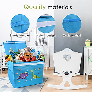 GOLDGE Two Pcs Toy Chest for Boys Girls 18x16x14 Inch, Baby Shark, Collapsible Dinosaur Toy Box with Lid, Blue, Kids Toy Box for Boys Girls