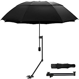 HOBVO UPF 50+ Golf Umbrella with Adjustable Universal Clamp Portable Umbrellas for Rain, Manual Open & Close, for Beach Chair, Golf Cart, Stroller, Bleacher, Patio (Black, 49.2")
