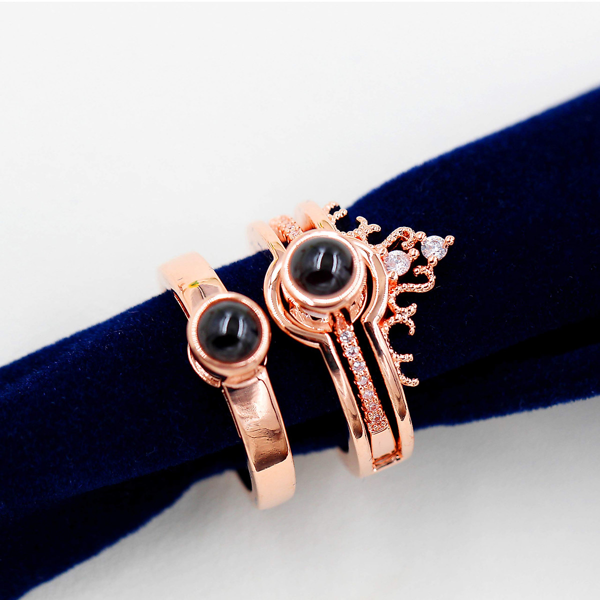 I Love You 100 Languages Projection Ring Couples Wedding Band Crown Tiara Engagement Promise Rings for Him and Her (Rose Gold & Crown)