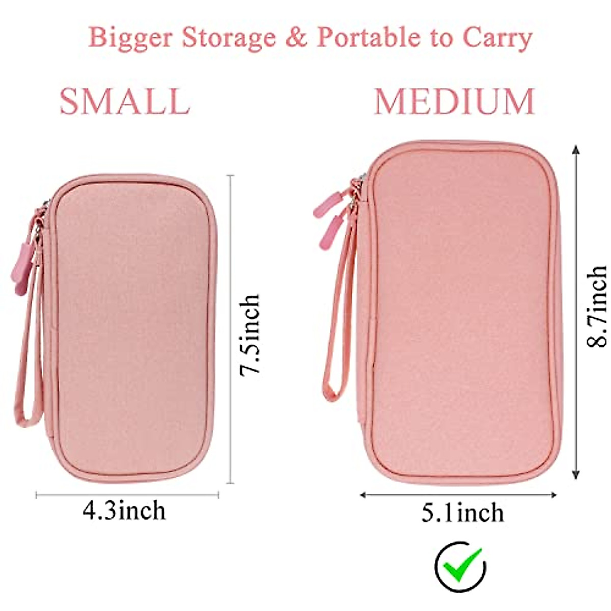 Bevegekos Tech Organizer Travel Case, Carry On Essentials Pouch Bag for Electronics & Accessories (Light Pink, Medium)