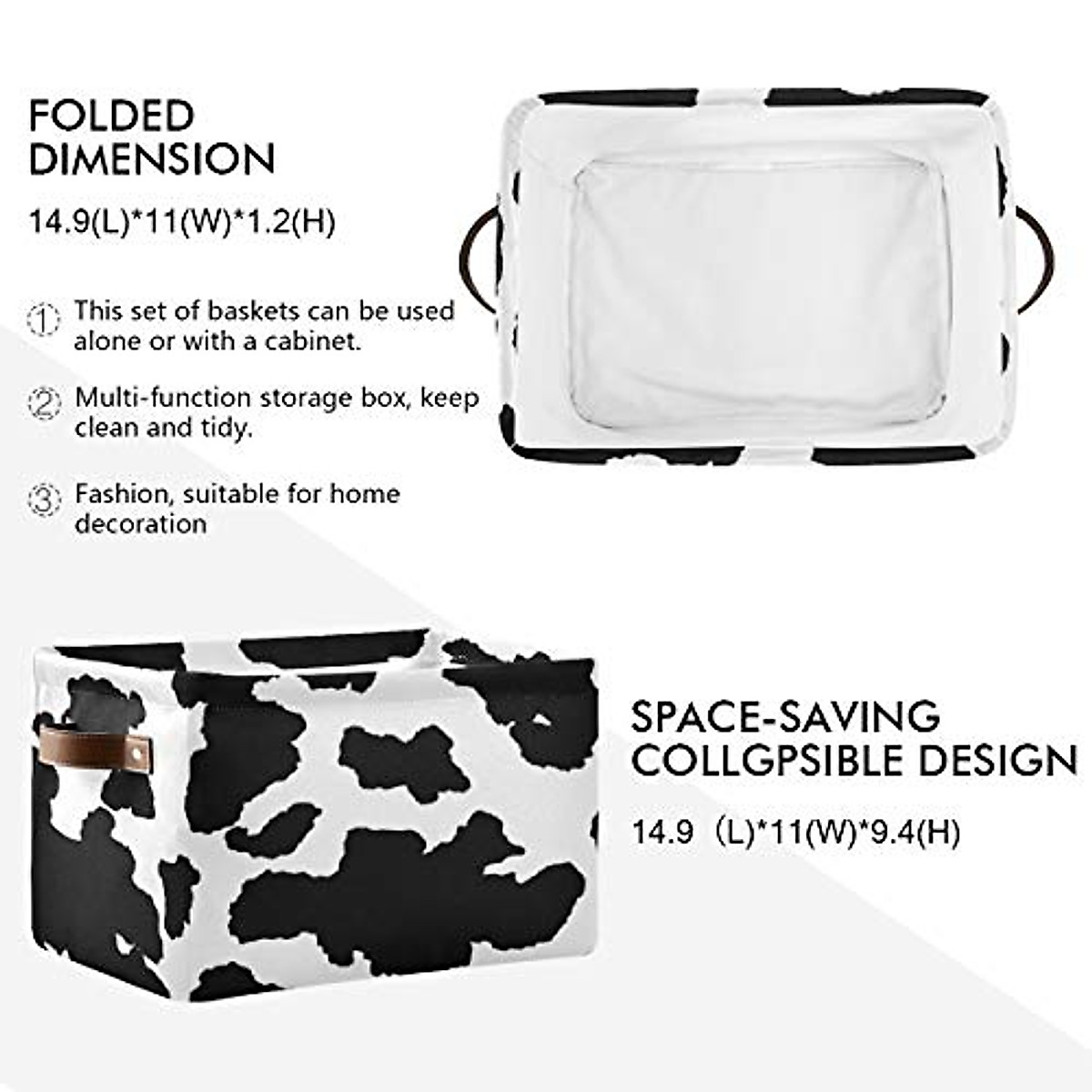 AUUXVA Rectangle Storage Basket Animal Cow Print Collapsible Storage Bin Laundry Hamper Toy Organizer for Bedroom Shelf Nursery Home Closet & Office