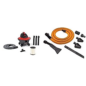 RIDGID, 62698, 6 Gallon RT0600 NXT Wet/Dry Vac, RED Professional Industrial, 4.25 HP, Dark Gray and Red & RIDGID VT2534 7-Piece Auto Detailing Vacuum Hose Accessory Kit for 1 1/4 Inch Vacuums