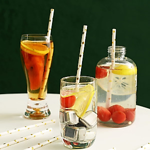 YAOSHENG Paper Straws for drinking, Pack 100 Gold Stars Paper Straws for Cocktail Party Supplies,Birthday,Wedding,Bridal/Baby Shower,Juice,shakes,Smoothies