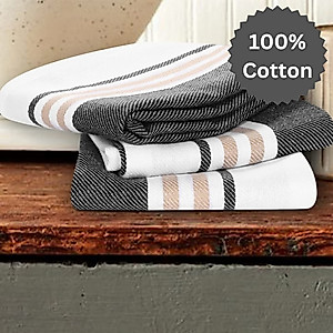 Urbana Cotton Set of 12 Assorted Waffle Kitchen Towels 100% Cotton Super Soft Absorbent Reusable Cleaning Cloths Machine Washable Weave Tea Towel with Hanging Loop (Black, 16 X 26 Inches)
