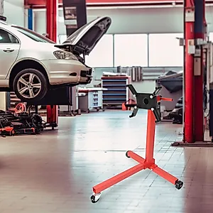 BLACKHORSE-RACING Auto Repair Rebuild Steel Engine Stand Folding Motor Hoist Dolly Mover Jack with 360 Degree Rotating Head, 750 LB Capacity, Red
