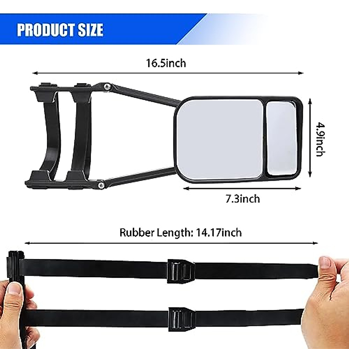 Ajxn 2 PCS Car Mirror Extensions, Clip on Side Extension Mirror, Clamp-on Towing Mirrors, Universal Towing Mirrors, 360 Degrees Rotation Adjustable Tow Mirror, for Car, Truck, Trailer (Black #467)