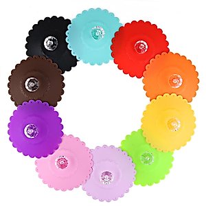 BOSMIOW 10pcs Silicone Cup Lid,Camping Colorful Anti-Dust Silicone Mug Cover,Flexible Silicone Outdoor Drink Cover,Diamond Dust Cup Cover for Mugs,Cups,Tea Pots,10 Colors