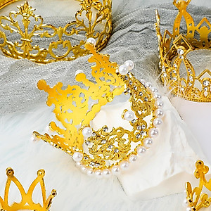 10 Pieces Crown Cake Topper Birthday Mini Crown Pearl Crystal Tiara Vintage Small Crowns Metal Crown Decorations for Wedding Birthday Baby Shower Party, 5 Styles(Gold)