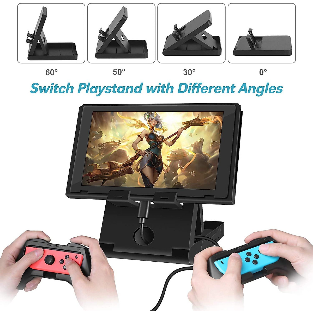 HEYSTOP Switch Case / Switch OLED Case Accessories Compatible with Nintendo Switch & OLED Model, Carry Case with Joycon Grip / PlayStand / Thumb Grips Caps for Nintendo Switch & OLED Model, Black