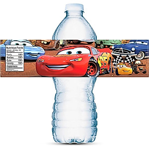 24PCS Lightning McQueen Water Bottle Labels for Cars Themed Birthday Party Supplies, Lightning McQueen Party Favors for Kids Birthday Decorations