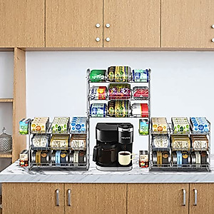 Bextsrack Can Rack Organizer for Pantry, Stackable Can Storage Holder with Side Basket Holds Up to 42 Cans for Kitchen Pantry Cabinet - Silver