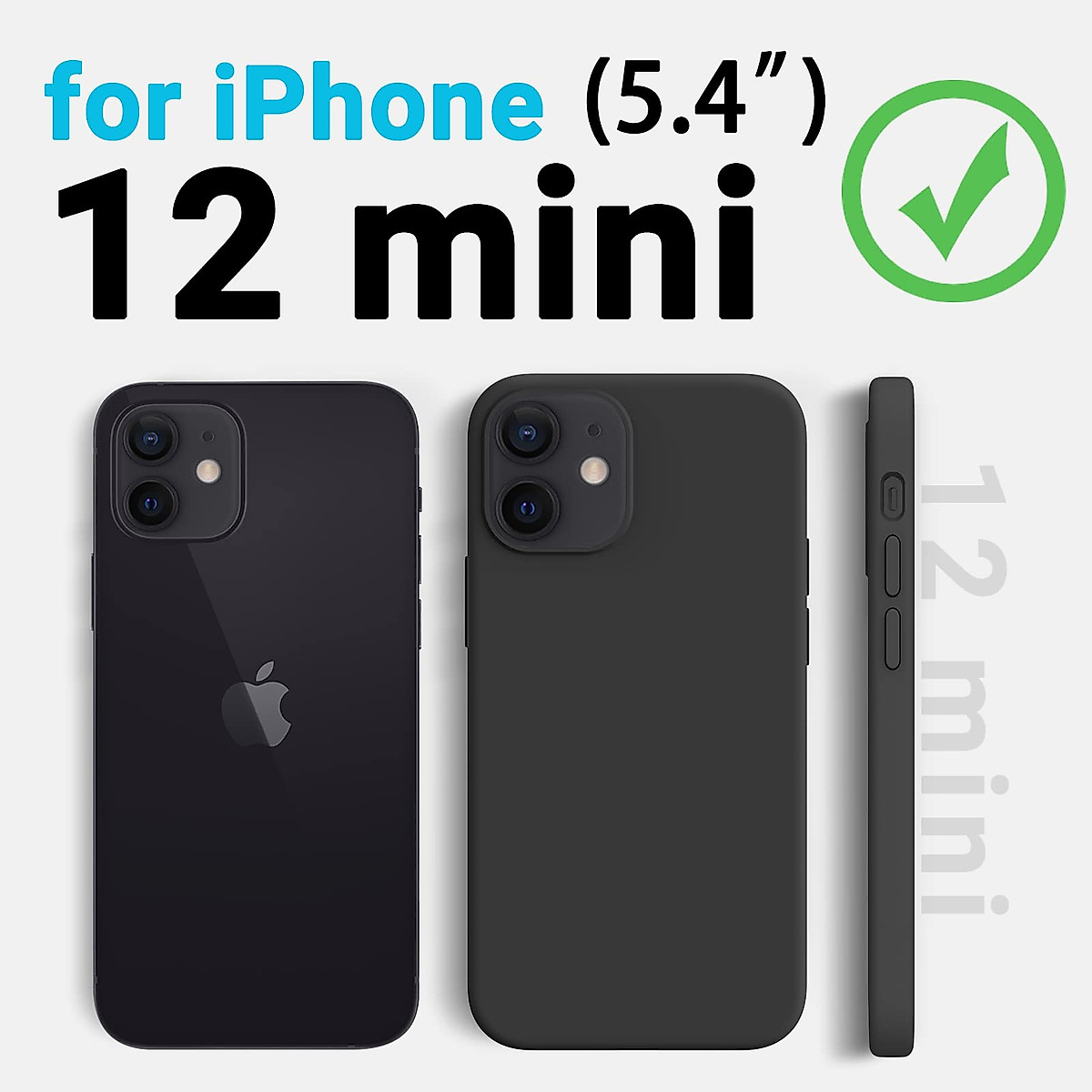 AOTESIER Shockproof Designed for iPhone 12 Mini Case, Food Grade Liquid Silicone Phone Case with [Soft Anti-Scratch Microfiber Lining] Drop Protection 5.4 inch Slim Thin Cover, Black