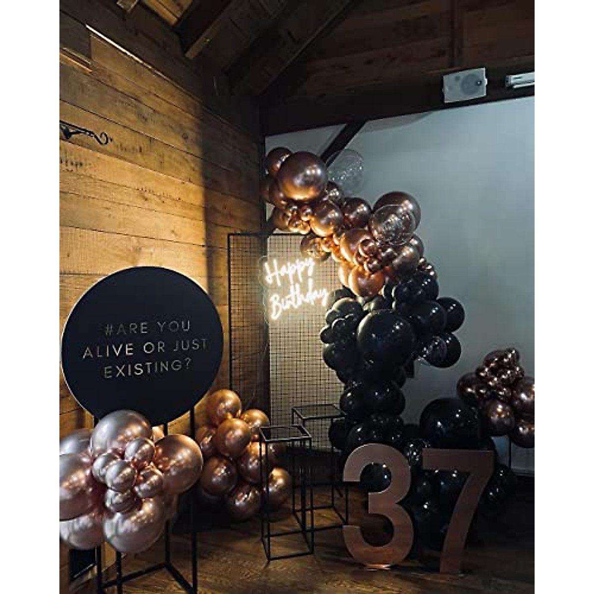 Bezente Rose Gold Black Balloons Garland Kit, 100Pcs Metallic Chrome Rose Gold Black and Rose Gold Confetti Balloons Arch for Wedding, Birthday, Graduation, Baby Shower Party Decoration