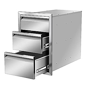 KODOM Outdoor Kitchen Drawers Stainless Steel Flush Mount BBQ Triple Drawers for Outdoor Kitchen Island, or Patio Grill Station (Overall Size:14" W x 21" H x 23" D inch)