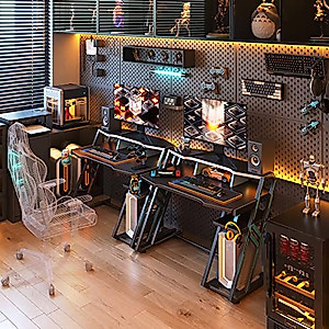 MOTPK Gaming Desk with Storage Shelf 39 inch, Computer Desk with Monitor Shelf, Gaming Table with Carbon Fiber Surface, Gamer Desk with Cup Holder & Headphone Hook, Gift for Boys Men, Black