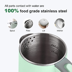 0.8L Small Electric Kettle Stainless Steel,600w Low Power Mini Portable Tea Kettle, Double Wall Travel Hot Water Boiler,Auto Shut-off & Boil-Dry Protection,Perfect for Travel, Office Student Dormitory