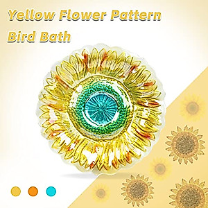 Bird Baths for Outdoors, Glass Birdbaths Outdoor Garden Birdfeeder with Metal Stake Yellow (Height:31inch)