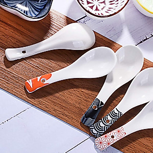 Ceramic Soup Spoon Set of 5 Serving for Soup, Porridge, Cereal, Snacks, Ice Cream