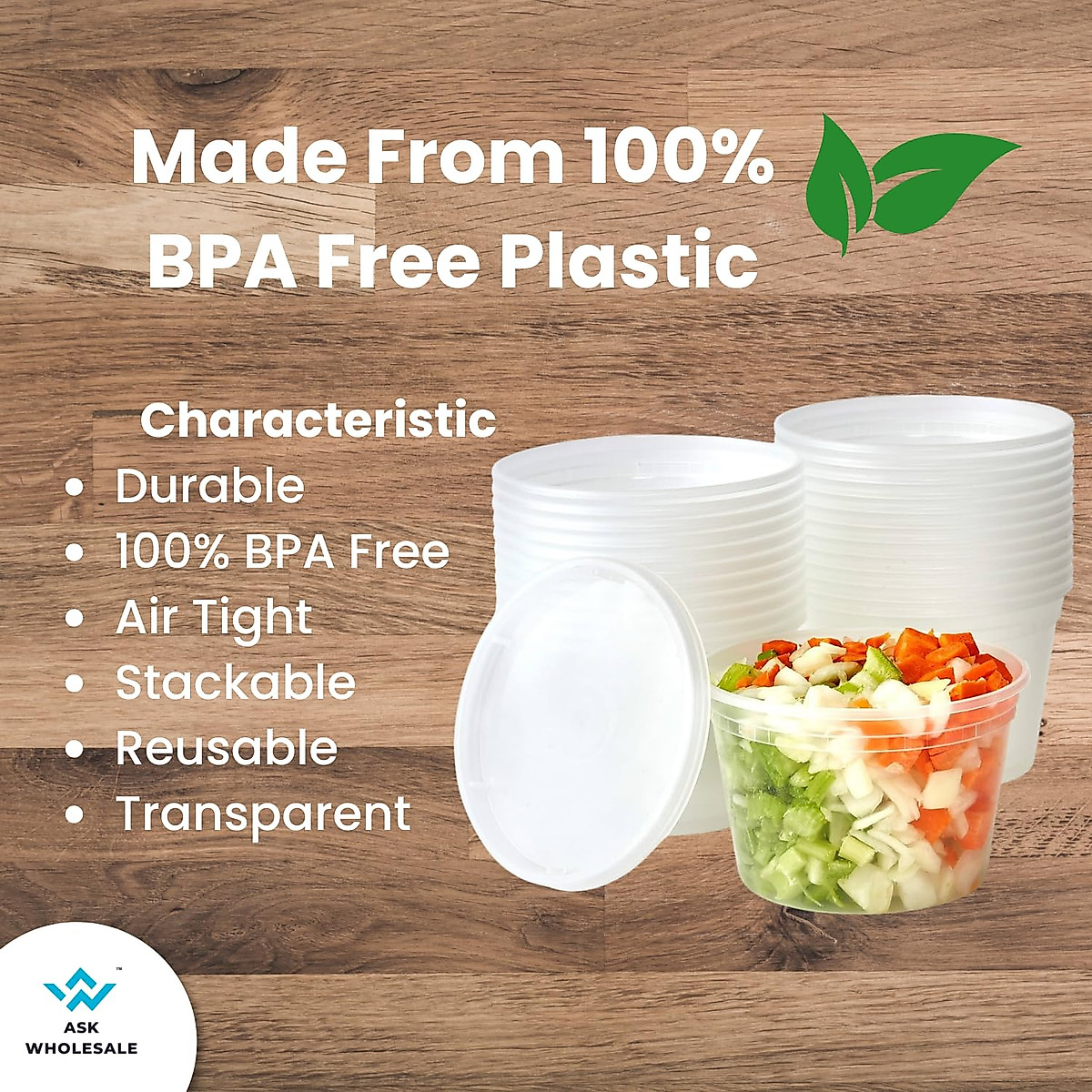ASK WHOLESALE Food Storage Containers, 16 oz, Deli Containers With Lids: Leakproof, Microwave/Dishwasher/Freezer Safe, BPA-Free Plastic, Reusable, Ideal for Soups, Stews, Deli Foods, Pack of 80