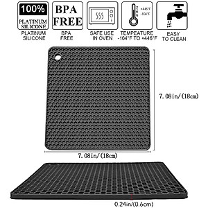 Silicone Trivets for Hot Pots and Pans, Multi-Purpose Trivet Mat for Hot Dishes Set of 4, Heat Resistant Durable Flexible Silicone Pot Mat for Countertop, Easy to Wash and Dry, Dark Gray, Square