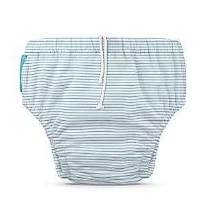 Charlie Banana Reusable Swim Diaper with Adjustable Drawstring, Soft and Snug Fit to Prevent Leaks, Pencil Stripes Blue, X-Large (27-44lbs)