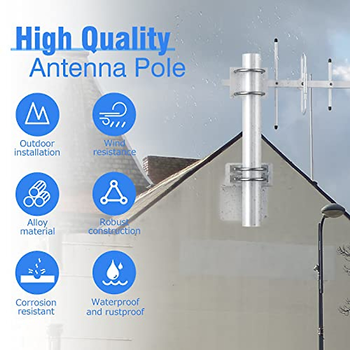 Antenna Pole Mount, Universal Antenna Installation Bracket Kit for Home Outdoor, Upgraded 14'' Inch Mounting Pole for Cell Phone Signal Booster/Antenna, Easy Installation with Double U-Bolts