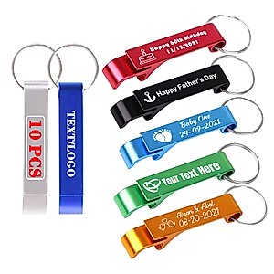 Personalized Custom Bottle Opener with Logo Text Engraved Bottle Opener Keychain Customized Beer Openers for Wedding Favors, Guessts, Baby Shower, Party, Dad Gift, Promote Business, 10PCS